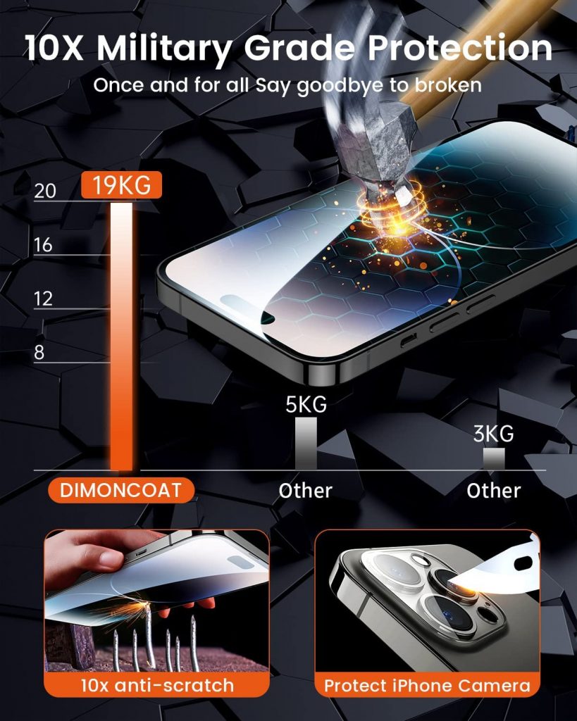 iPhone 14 Pro Screen Protector Dimond Hard Tempered Glass Film[10X ...