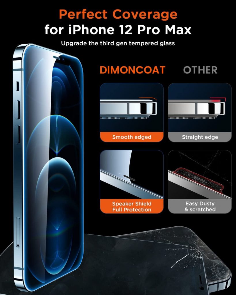 iPhone 12 Pro Max Screen Protector Dimond Hard Tempered Glass Film[10X ...